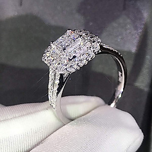 CIUFEWEK S925 Sterling Silver Shiny Full Diamond Engagement Ring Women Exquisite Princess Cut Cubic Zirconia Ring Eternal Diamond Wedding Ring Fashion Jewelry Women US Code 7