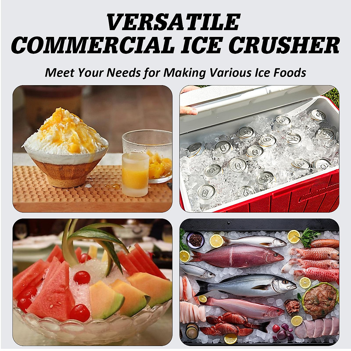 ExploreHorizon 661 lbs/h Commercial Ice Crusher, 350W Electric Snow Cone Machine with 4 Blades and 38L Stainless Steel Ice Storage Box for Restaurants, Bars, and Home Use