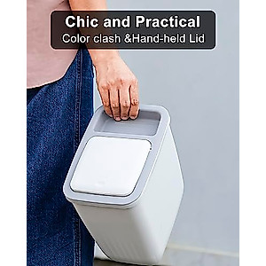 Runsand 3 Pack Small Bathroom Trash Can with Pop-Up Lid, 1.8Gal Slim Trash Bin with Storage Grid Lid, 7L Garbage Can Waste Basket for Bedroom, Laundry Room, Office, Dorms with White-Gray Colors