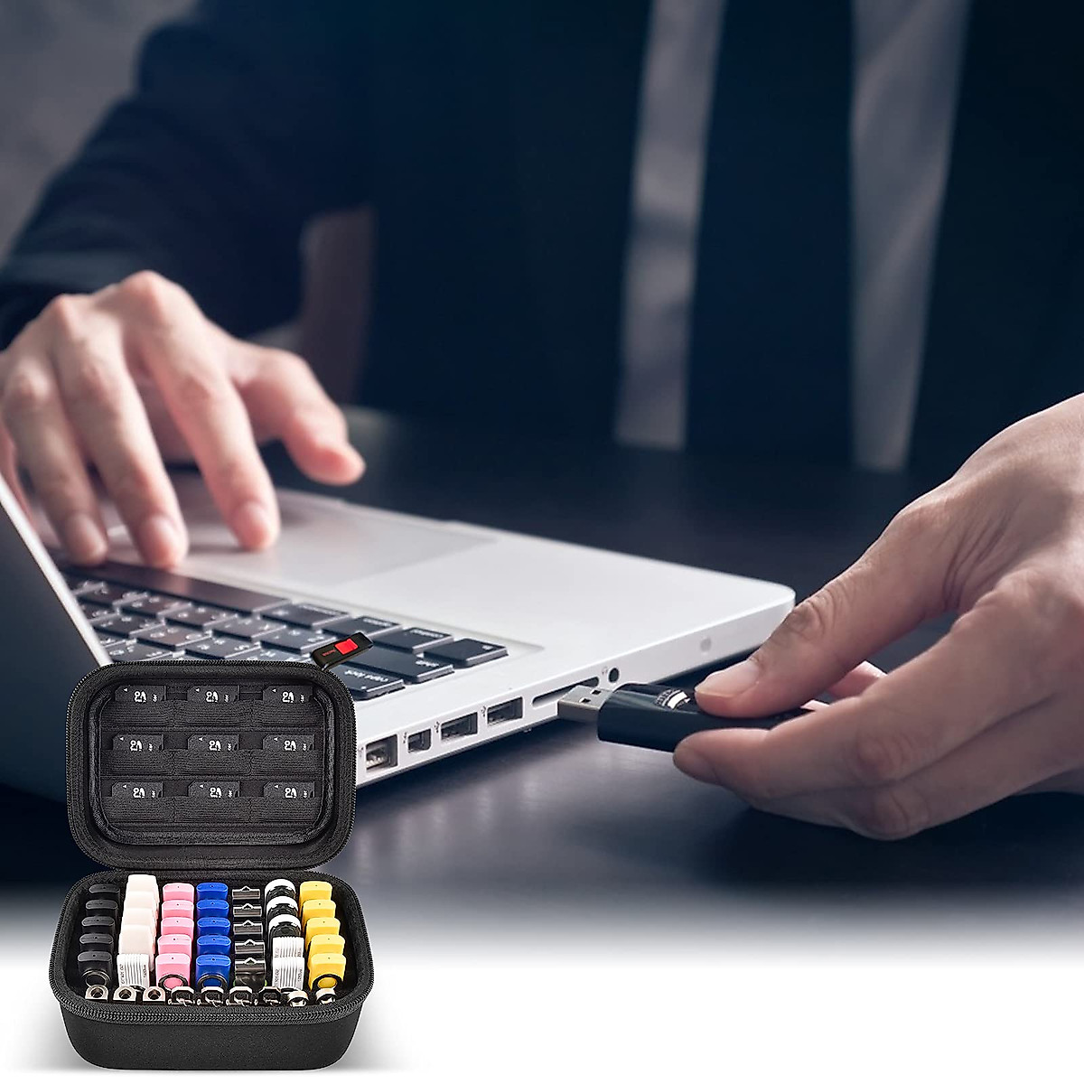 USB Flash Drive Case, Thumb Drive, Memory Card SD SDXC SDHC Card Holder Organizer, Electronic Accessories Storage Bag for SanDisk/SamData/Samsung/TOPESEL/PNY/Memory Stick/YubiKey (Box Only)