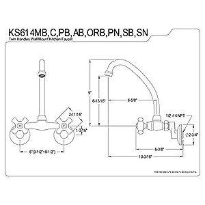 Kingston Brass KS614SN 6-Inch Adjustable Center Wall Mount Kitchen Faucet, Brushed Nickel
