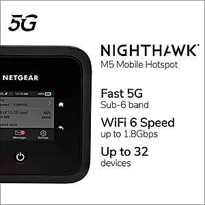 NETGEAR Nighthawk M5 5G Hotspot with WiFi 6 (MR5200) Ultrafast Router | Works Best with AT&T and T-Mobile | Connects Up to 32 Devices | Secure Wireless Network Anywhere