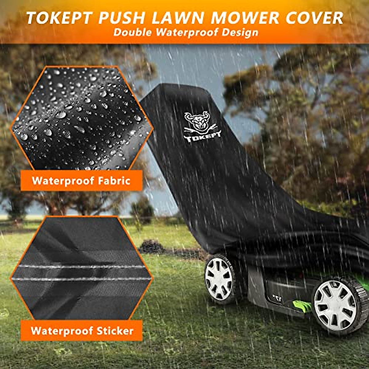 Tokept Upgraded Heavy Duty Waterproof Material 300D Walk-Behind Lawn Mower Cover with Windproof Buckle for Respective Bad Weather XL