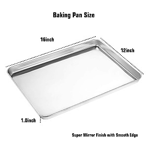 Wildone Baking Sheet with Silicone Mat Set, Stainless Steel Cookie Pan with Baking Mat, Size 16 x 12 x 1 Inch, Set of 4-2 Sheets + 2 Mats