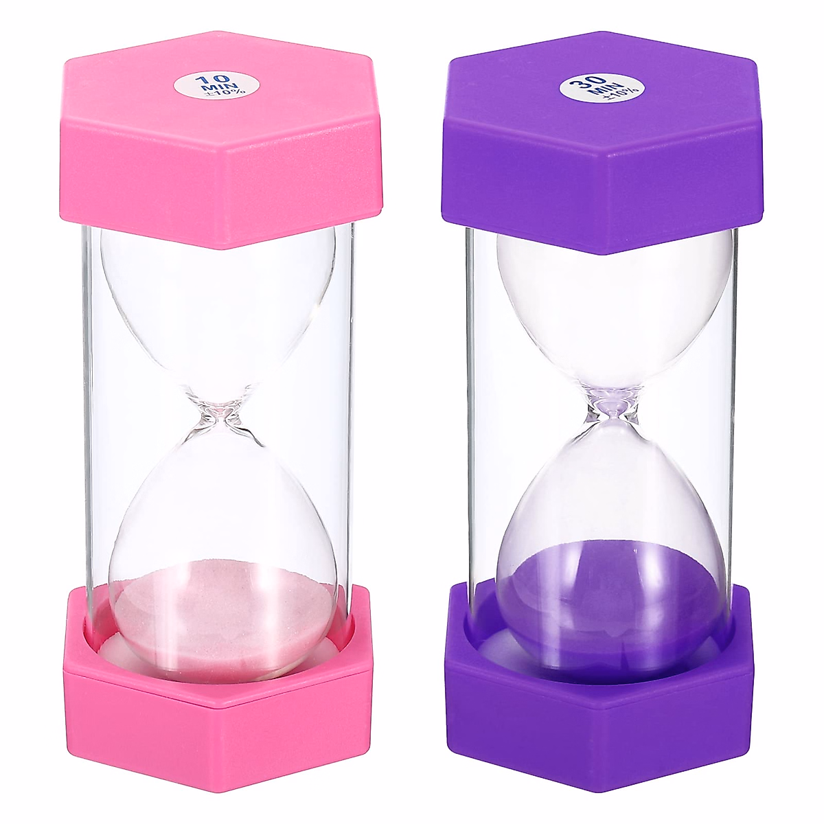 PATIKIL 10, 30 Minute Sand Timer, 2pcs Hexagon Small Sandy Clock with Plastic Cover, Count Down Sand Glass for Games, Kitchen, Party Favors DIY Decoration, Yellow, Orange