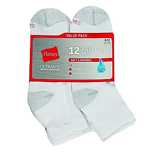 Hanes Ultimate mens Freshiq Cool Comfort Reinforced Ankle Socks, 12-pair Pack Socks, White, 6 12 US