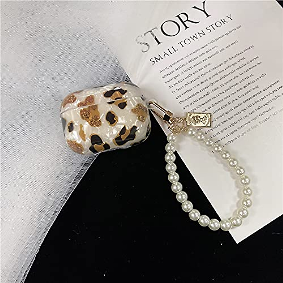 Leopard Airpods Pro Case Compatiable with Airpods Pro - Airpods pro Cover with Pearl Key Chain, Full Protective Durable Shockproof Personalize Wireless Headphone Case