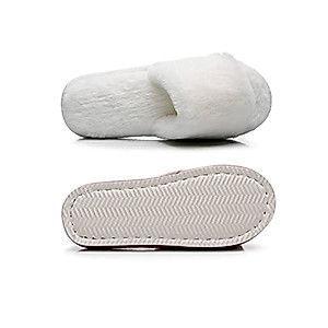 Women's Fuzzy Cozy House Slippers Soft Plush Furry Fur Open Toe Memory Foam Winter Warm Comfy Slip On Breathable Indoor Outdoor (White,9-10)