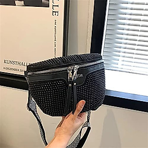 Fashion Rhinestone PU Leather Waist Bag,Sparkle Evening Handbag Crossbody Bags Bling Shoulder Bags,Rhinestone Purse for Women (Silver)