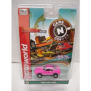 Auto World SC360-6 Cars N Coffee 1969 AMC AMX HO Scale Electric Slot Car - Pink with Black Stripes