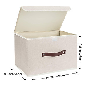 TYEERS Foldable Storage Boxes with Lids 5 Pack Fabric Storage Bins with Lids, Closet Organizers for Clothes Storage, Room Organization, Office Storage, Toys - Beige