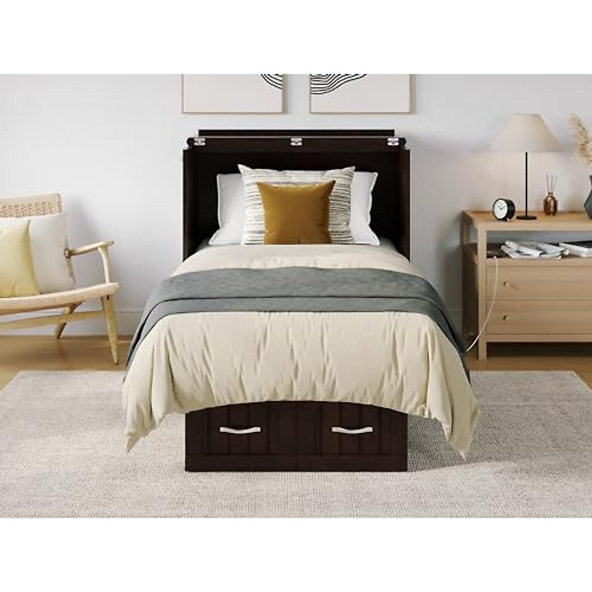 AFI, Sydney Twin Wood Murphy Bed Chest with Storage and Charging Station, Espresso