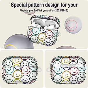 R-fun Airpods Pro 2nd Generation/1st Generation Case Cover,Cute Flroal Clear TPU Protective Case for Women Girls with Keychain Compatible with Apple AirPods Pro(2019/2022),Smile