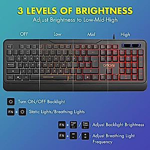 LED Keyboard and Mouse Combo USB Wired Characters Illuminzted Gaming Keyboard 3600 DPI Optical Mouse Compatible with Windows Linux Mac MacBook Computer Laptop