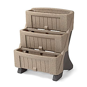 Simplay3 American Home™ 3-Level Multi Tiered Planter – Larger Planter Boxes for Indoor and Outdoor Garden Beds, Natural Stone Color, Made in USA