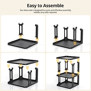 Small Shoe Rack for Closet - Free Standing Narrow Shoe Rack Organizer for Dedroom Dorm, Mini Stackable Shoe Rack Shelf for Entryway Garage Entrance, 4 Tier Vertical Black Shoe Cubby for Small Spaces