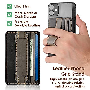 Cobee Cell Phone Card Holder Pouch Self-Adhesive Phone Kickstand with Elastic Band Stick on Wallet Card Holder for Back of Phone Case Leather ID Card Holder Sleeve Pouch Credit Card Grip Holder(Black)