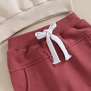 Meiweileya Infant Baby Boy Girl Fall Winter Clothes Loved Long Sleeve Sweatshirt Pullover Tops Red Pants Set Valentines Day Outfit 2Pcs (Khaki+Red, 12-18 Months)