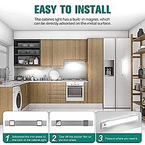 Under Cabinet Lights 47 LEDs, 12 inch Slim Motion Sensor Closet Lights, 3 Pack Wireless Night Lights Lighting, USB Rechargeable Under Counter Lights for Kitchen, Wardrobe, Hallway, Stairway