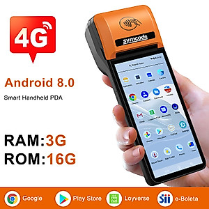 symcode POS PDA Receipt Printer 58mm High Speed Thermal Printer with Android 12 5.5’’ Touch Screen.with Lanyard, Removable Battery Logistics Mangement NFC.2G.3G.4G WiFi 3GB Ram+16GB ROM