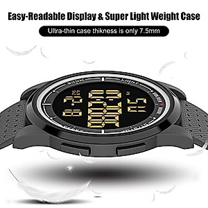 GOLDEN HOUR Ultra-Thin Minimalist Sports Waterproof Digital Watches Men with Wide-Angle Display Rubber Strap Wrist Watch for Men Women in Black