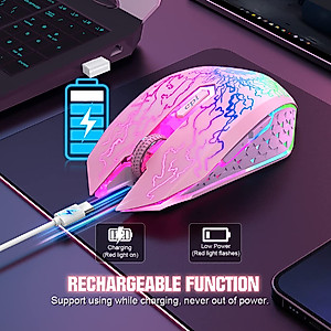 VersionTECH. Wireless Gaming Mouse, Rechargeable Computer Mouse Mice with Colorful LED Lights, Silent Click, 2.4G USB Nano Receiver, 3 Level DPI for PC Gamer Laptop Desktop Chromebook Mac-Pink