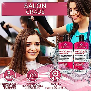 Apple Cider Vinegar Shampoo and Conditioner Set - Stop Flaky and Itchy Scalp – Sulfate Paraben Free Anti Dandruff Soothing Treatment for Dry, Oily and Damaged Hair - Intense Care for Women and Men