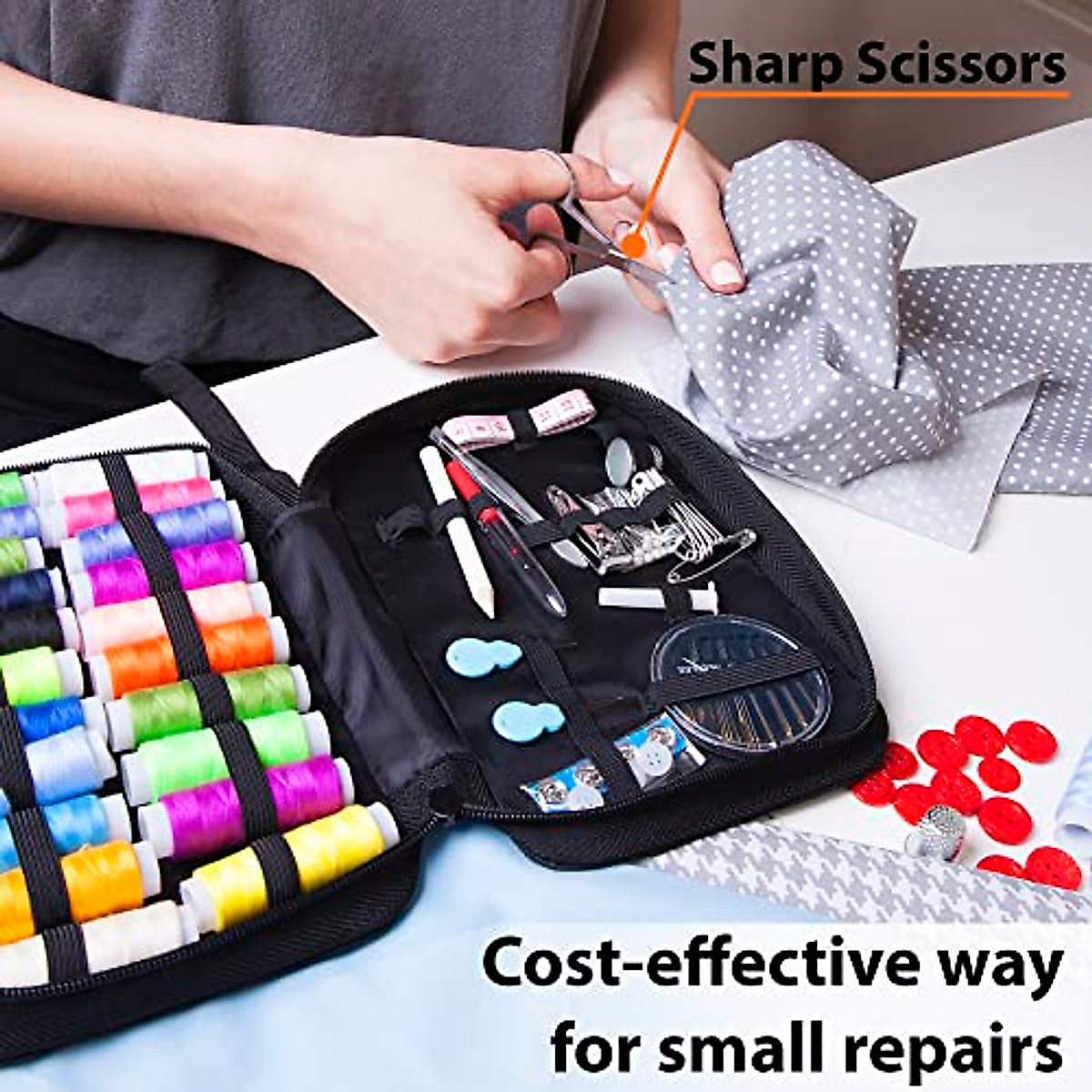 VelloStar Sewing Kit for Adults - Over 100 Sewing Supplies and Accessories - Needle and Thread Kit for Sewing - Hand Sewing Kit Basic for Small Fixes - Sewing Kit for Beginners for Travel Emergency