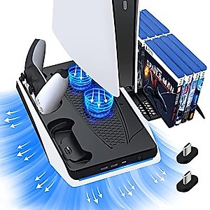 BRHE Charging Dock for Playstation 5,PS5 Charging Station with 2 Controller Charger,Cooling Fan,and 12 Game Storage - All-in-One Design for PS5 Accessories