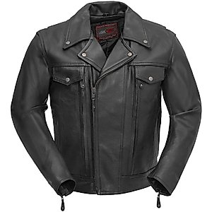 First Mfg Co - Mastermind - Men's Motorcycle Biker Riding Black Leather Jacket - 3X Large - Action Back Armor Pockets Gussets Thermal Liner Vented