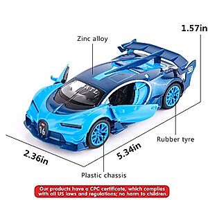 BDTCTK Bugatti Vision GT Supercar 1/32 Zinc Alloy Die Casting Pull Back Car Model Toy Sound and Light for Boy Girl Gift (Bule)