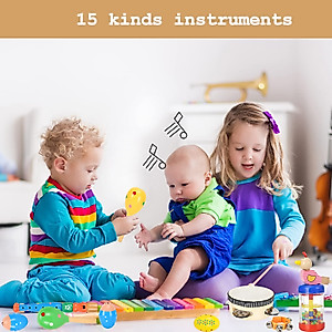 Ehome Musical Instruments Toys for Toddlers 1-3, Baby Kids Musical Instruments, Wooden Percussion Instruments Preschool Educational Musical Toys Set for Boys and Girls Gifts with Storage Bag