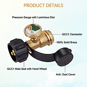 GASLAND Propane Tank Gauge Level Indicator, ACME/QCC1/Type1 Propane Adapter Fittings with Gauge, Propane Meter Universal for Propane Cylinder, RV Camper, BBQ Gas Grill, Heater