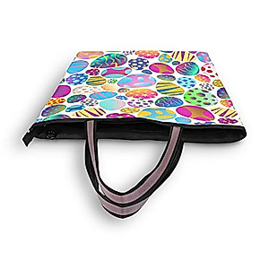 Women's Tote Purse with Pocket Easter Egg Printed Handbag Polyester Tote Bag Spring Tote Purse