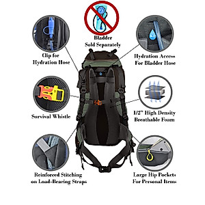 DURATON Hiking Backpack 50L, Water Resistant Light-Weight Day Pack for Backpacking Camping and Travel (Green)