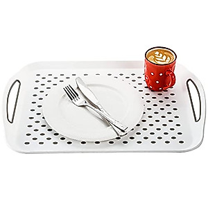 TOPZEA 2 Pack Non-Slip Food Serving Tray with Handle, Plastic Rectangular Restaurant Serving Tray Cafeteria Fast Food Breakfast Tray Coffee Table Tray for Eating on Bed, Couch, Car