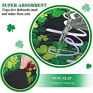 St. Patrick's Day Doormat Lucky Shamrocks Printed Doormat Green Shamrocks Leaves Area Rugs Non Slip Rubber Entrance Bathroom Front Door Rug Irish Floor Welcome Mat for Indoor Outdoor, 15.7 x 23.6 Inch
