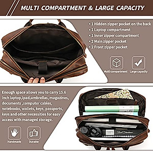 Jack&Chris Leather Briefcase for Men,Retro Business Travel Messenger Bag,Large 15.6 Laptop Work Bag