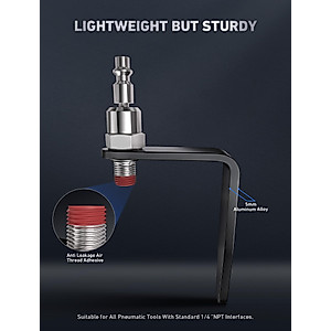 EVOULTES Pneumatic Tool Rafter Hook Hanger with 1/4 & 3/8 Inches Brass Air Fitting, 360° Swivel Lightweight Aluminum Air Tool Organizer Holder, L Shaped Hook for Air Nailer, Air Blow Gun