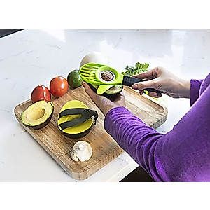 Simply Served Avocado Slicing and Storage Set, 3-in-1 Avocado Slicing Tool, Split, Pit, and Slice Avocados Safely and Effectively, Store Avocados and Reduce Browning, Green