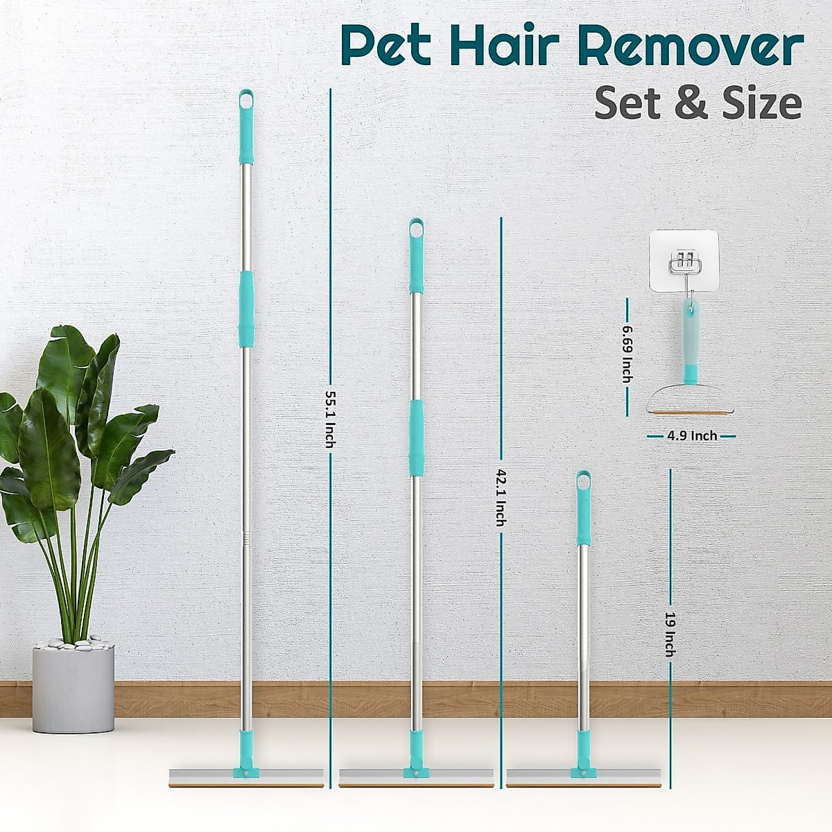 Quality Score Pet Hair rake Bundle, Retractable Cat & Dog Hair Carpet rake Remover | This pet Hair Broom & Carpet Brush for Carpets Rugs Mats Couch & Pet Tower with 2 Hanging Hooks Easy to Every Hair