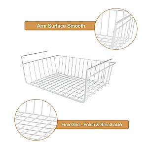 Under Shelf Basket, 4 Pack White Black Wire Rack, Slides Under Shelves for Storage Space on Kitchen Pantry Desk Bookshelf Cupboard