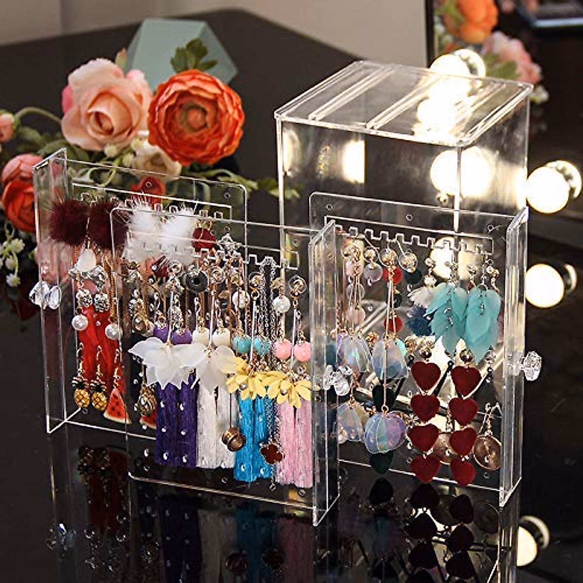 Sooyee Clear 3 Vertical Drawer Earring Display Stand Organizer(216 Holds 108 Pairs), Jewelry Hanger Storage Box