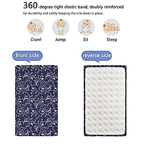 Royal Blue Themed Fitted Mini Crib Sheets,Portable Mini Crib Sheets Soft and Breathable Bed Sheets-Baby Sheet for Boys Girls,24“ x38“,Indigo White