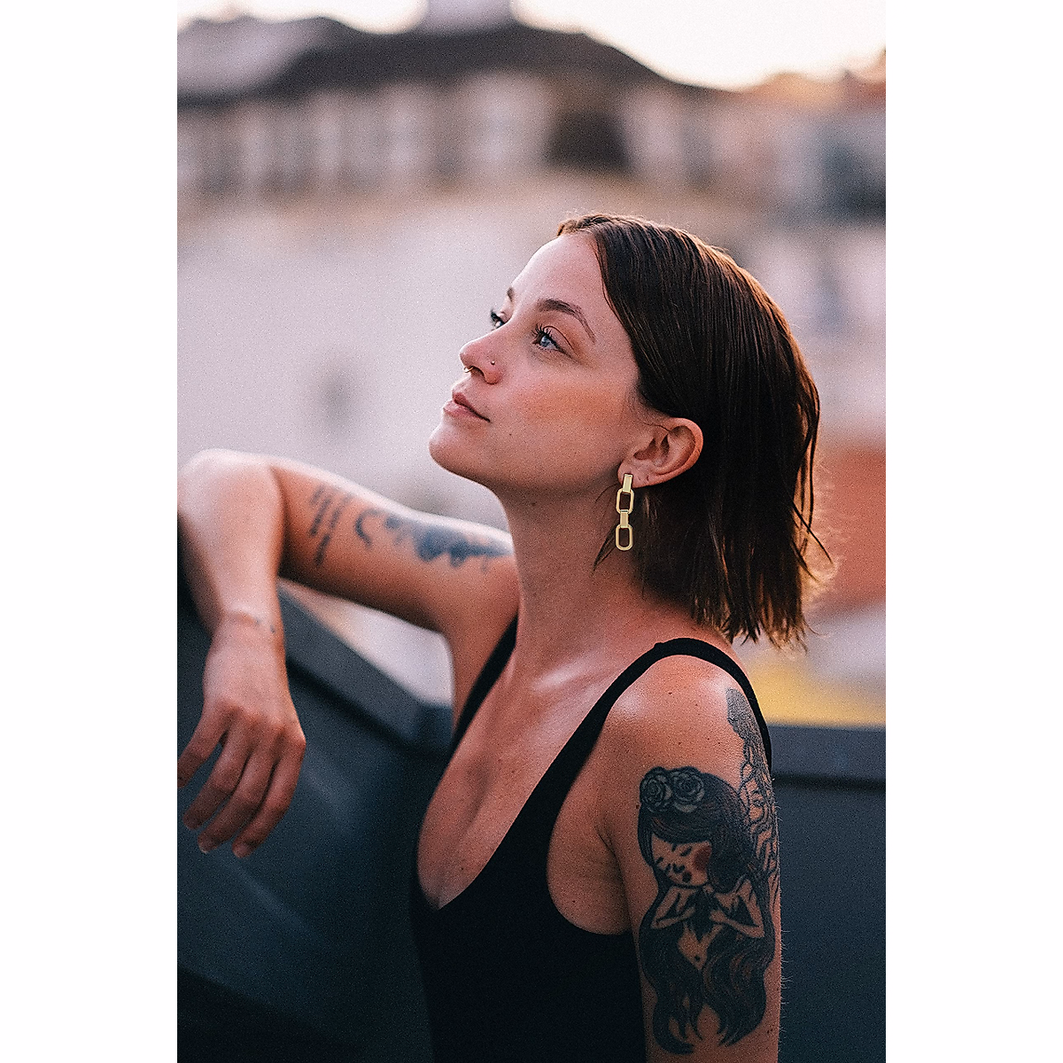 PERNNLA PEARL Paperclip Chain Link Drop Dangle Earrings for Women Dainty 18K Gold Geometric Long Earring Simple Trendy Statement Earrings Women Jewelry