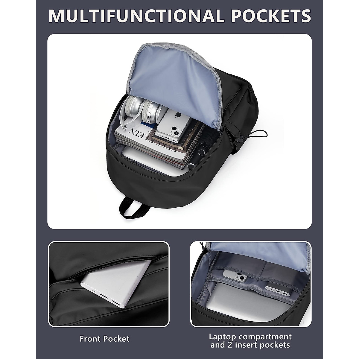 Backpacks For School Backpack For College Bookbag For Women School Bag Book Bags Waterproof Gym Backpack For Women Men Simple Aesthetic Backpack Black