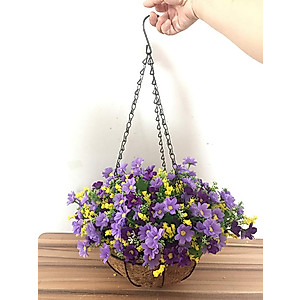 Lopkey Artificial Daisy Flowers Outdoor Indoor Patio Lawn Garden Hanging Basket with Chain Flowerpot,10 inch Dark Purple