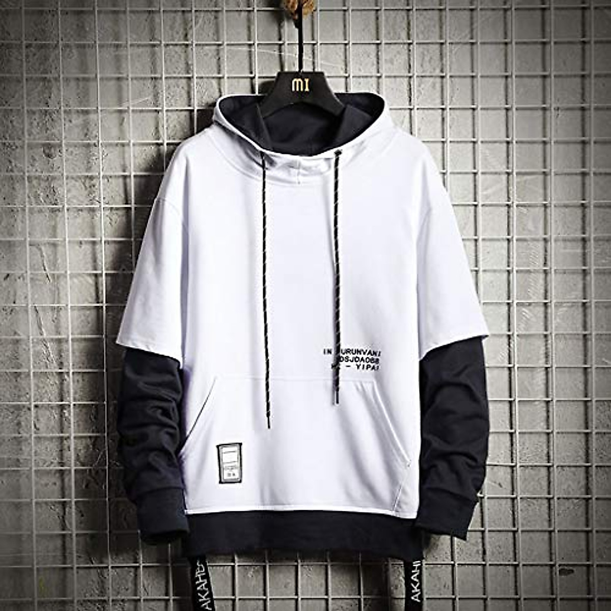 Thenlian Men's New Fashion Loose Stitching Fake Two-piece Hooded Sweater Splice Top (XXXL, White)