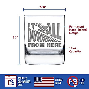 It's All Downhill From Here - Whiskey Rocks Glass - Unique Skiing Themed Decor and Gifts for Mountain Lovers - 10.25 Oz Glasses