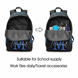 MyPupSocks Custom Backpack with Name for Son, Custom Blue Glitter with Stars Monogram School Bag Personalized Casual Daypacks Multipurpose Laptop Backpack Bookbag for Boys Girls Back School Gifts